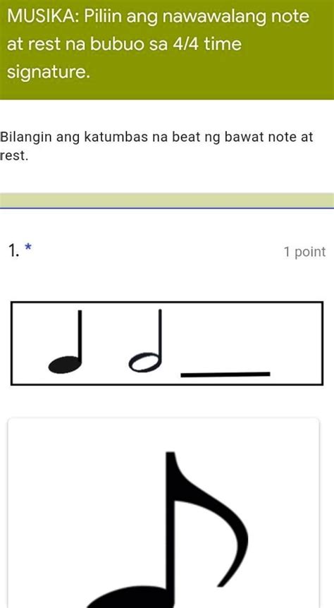Bilangin Ang Katumbas Na Beat Ng Bawat Note At Rest Musika Piliin Ang Nawawalang Note At Rest Na