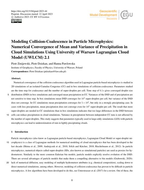 Pdf Modeling Collision Coalescence In Particle Microphysics Numerical Convergence Of Mean And