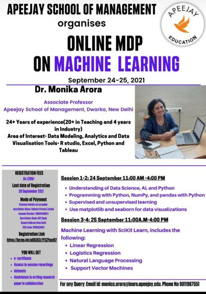 Mdp On Machine Learning Using Python Apeejay School Of Management Dwarka