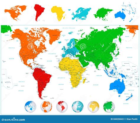Six Continents Political World Map With Borders Vector Illustration 118825274