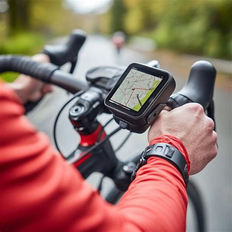 A Cyclist Using A GPS Device Mounted On The Handlebars Premium AI