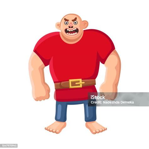 화나고 배고픈 거인 캐릭터 큰 남자 어린이 동화의 캐릭터 잭과 콩나무 만화 스타일의 벡터 그림입니다 거인에 대한 스톡 벡터 아트