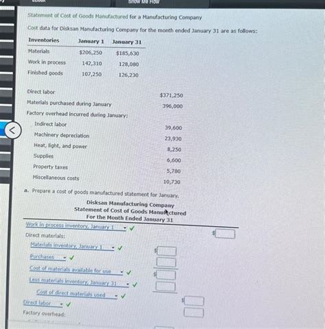 Solved Statement Of Cost Of Goods Manufactured For A
