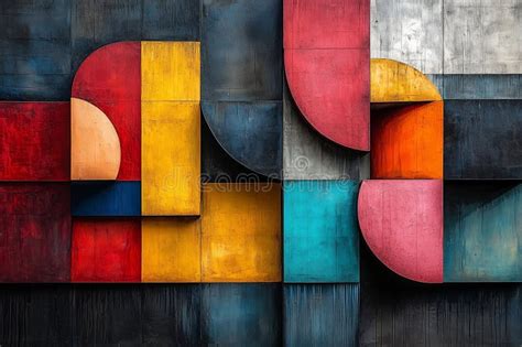 Abstract Geometric Mural Featuring Vibrant Colors And Angular Shapes On
