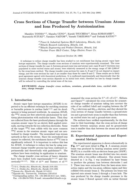 Pdf Cross Sections Of Charge Transfer Between Uranium Atoms And Ions Produced By Autoionization