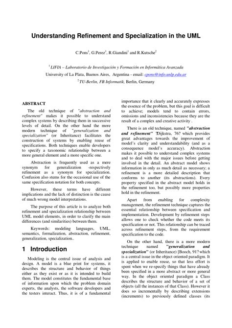 Pdf Understanding Refinement And Specialization In The Uml