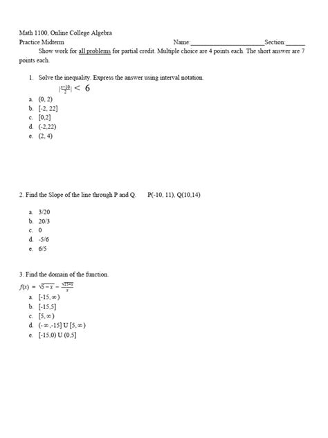 1100 Practice Midterm Pdf Mathematics Mathematical Analysis