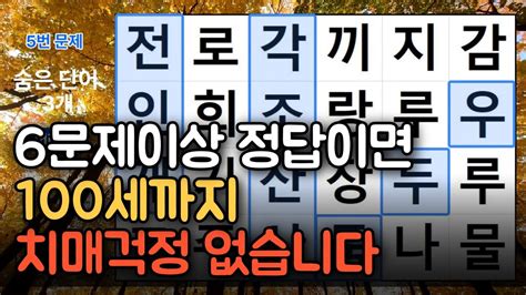 6문제이상 정답이면 100세까지 치매걱정 없습니다 숨은단어찾기치매예방퀴즈두뇌운동단어퀴즈낱말퀴즈치매예방 Youtube