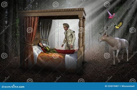 Sleeping Beauty Handsome Prince Fantasy Stock Illustration