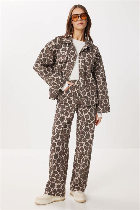 Hiccup Brown Istanbul Leopard Print Belted Two Piece Coord Set Women