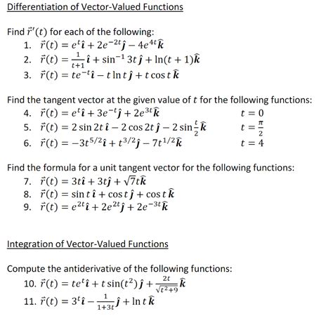 solved differentiation of vector valued functions find