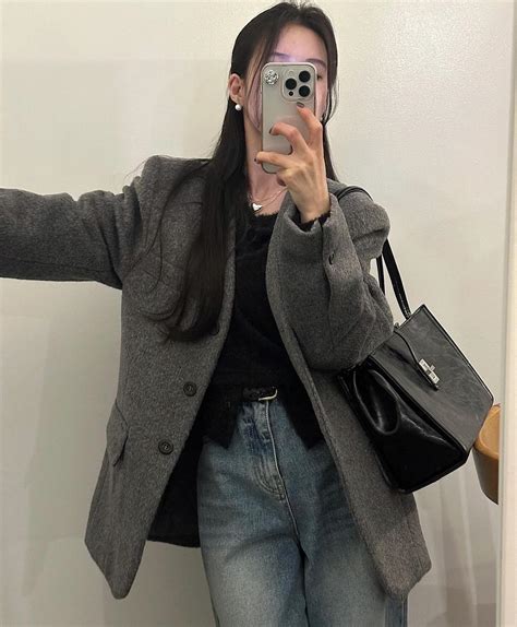 유인어스 모딤 겨울 하객룩 출근룩 오피스룩 노카라 오버핏 루즈핏 울 자켓