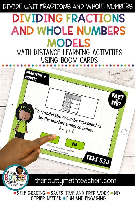 Dividing Fractions And Whole Numbers Models Boom Cards Blended Learning Math Math Apps