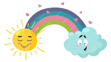 Premium Vector Cute Weather Characters Happy Face Sun And Cloud With