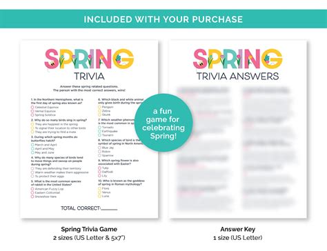 Spring Trivia Game, Printable Spring Quiz With Answers for a Family ...