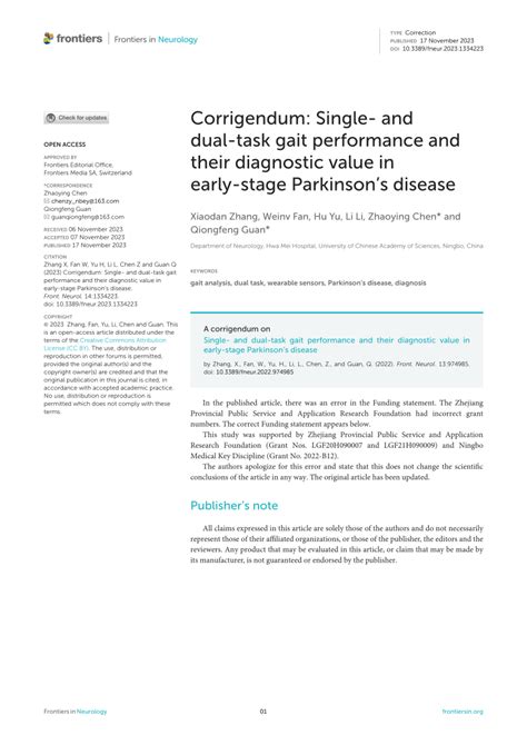 Pdf Corrigendum Single And Dual Task Gait Performance And Their