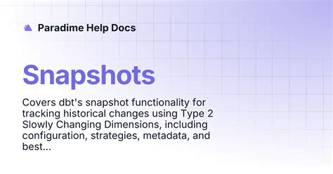 snapshots paradime help docs