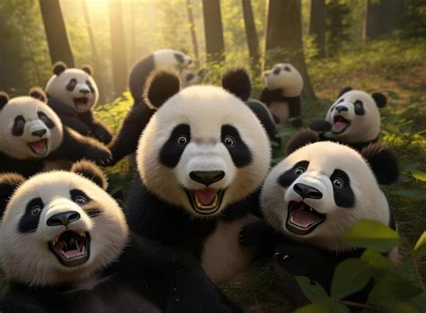 A Group Of Pandas Premium Ai Generated Image