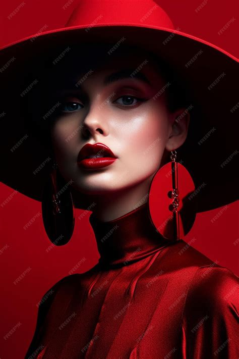 Premium Photo A Woman With A Red Background And A Hat That Saysthe