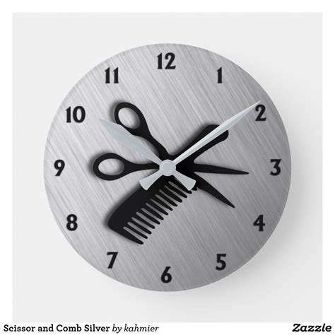 Scissor And Comb Silver Large Clock Zazzle