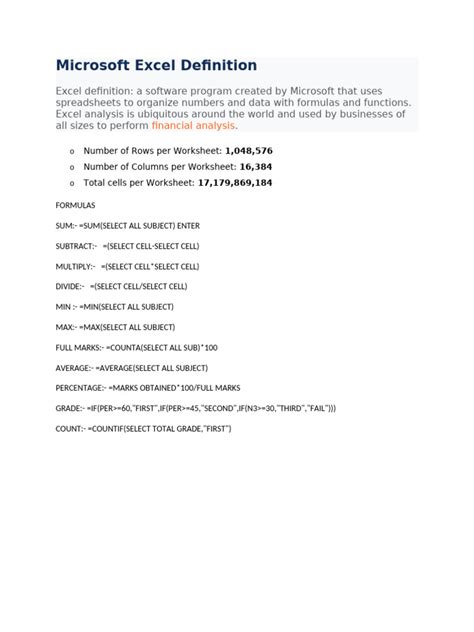 Microsoft Excel Definition Pdf