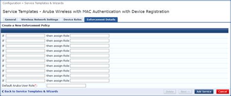 Aruba Wireless With Mac Authentication With Device Registration Service Template
