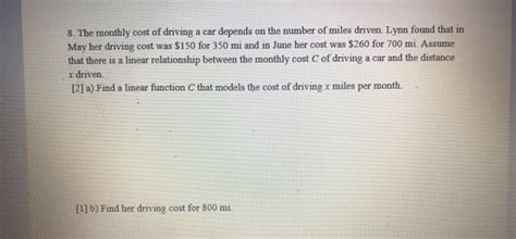 Solved The Monthly Cost Of Driving A Car Depends On The Chegg Com