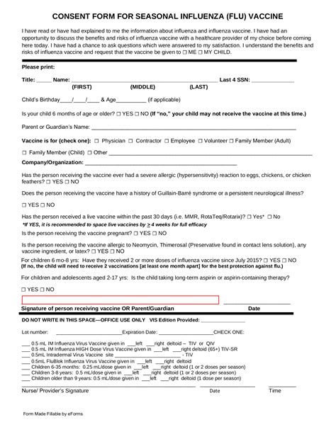 Printable Flu Vaccine Consent Form Template