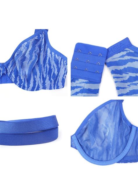 Zebra Wild Unlined Blue Underwire Mesh Bra Set Hsia