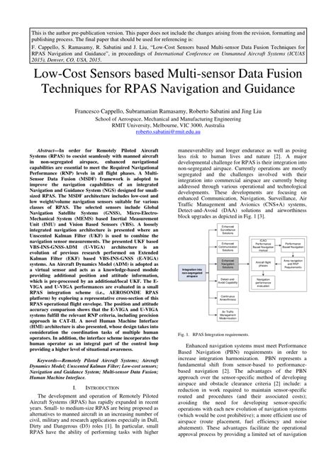 Pdf Low Cost Sensors Based Multi Sensor Data Fusion Techniques For Rpas Navigation And Guidance