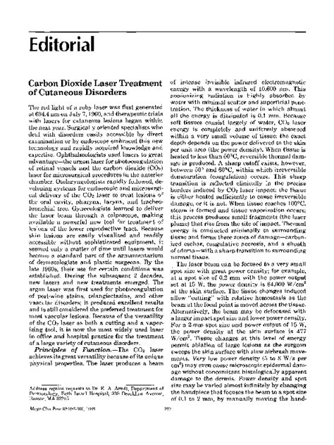 Pdf Carbon Dioxide Laser Treatment Of Cutaneous Disorders