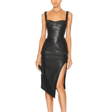 Corsetted Slit Detailed Women Leather Dress Leatherexotica