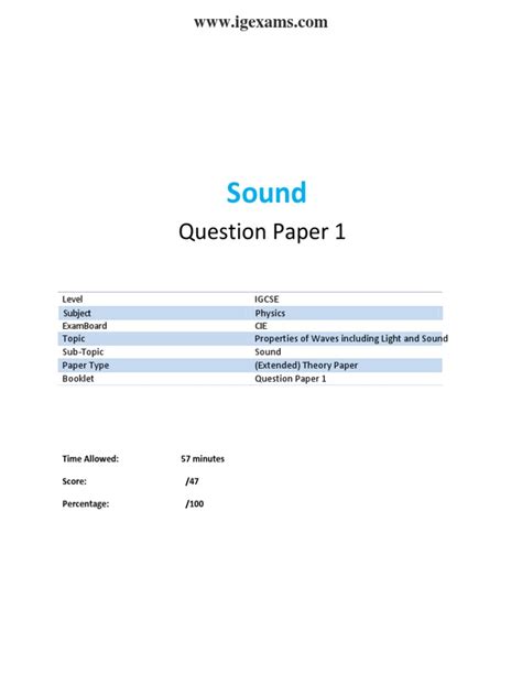 34 1 Sound Cie Igcse Physics Ext Theory Qp Pdf Sound Waves