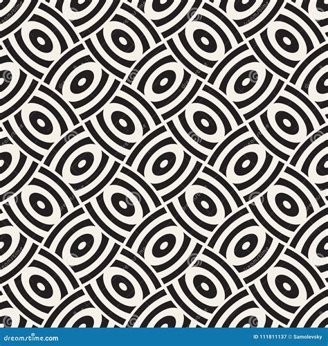 Vector Geometric Seamless Pattern With Curved Shapes Grid Abstract Monochrome Rounded Lattice