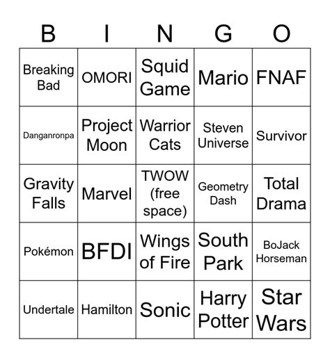 Fandom Bingo Card