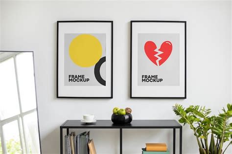 벽 장식 및 인테리어 디자인을 사용한 사진 프레임 모형 프리미엄 Psd 파일