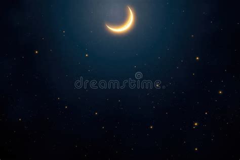 Crescent Moon And Stars At Night Stock Illustration Illustration Of