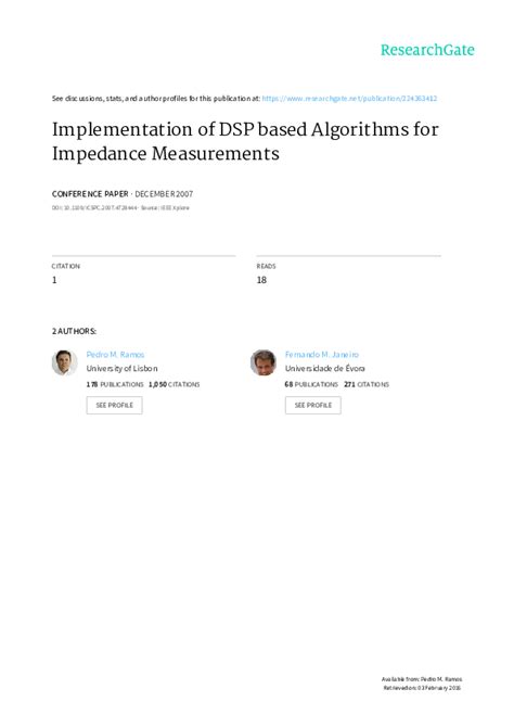pdf implementation of dsp based algorithms for impedance measurements