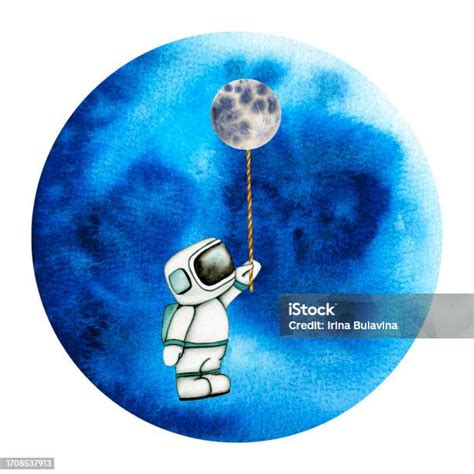 귀여운 우주 비행사와 우주의 행성은 투명한 배경에 고립되어 있다 별이 있는 우주 공간의 수채화 그림 가공의 인물에 대한 스톡