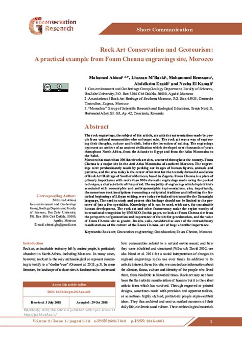 Pdf Rock Art Conservation And Geotourism A Practical Example From Foum Chenna Engravings Site