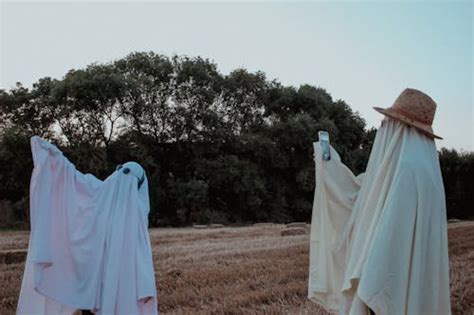 나무 들판 모자 사진 찍기 스마트폰 외부 웃긴 유령 코스튬 할로윈에 관한 무료 스톡 사진