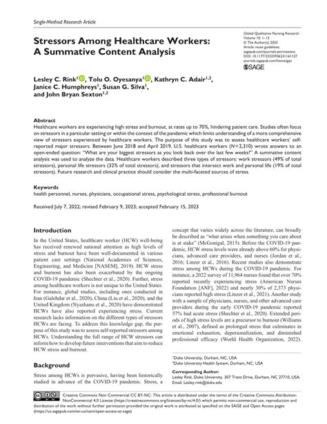 Pdf Stressors Among Healthcare Workers A Summative Content Analysis