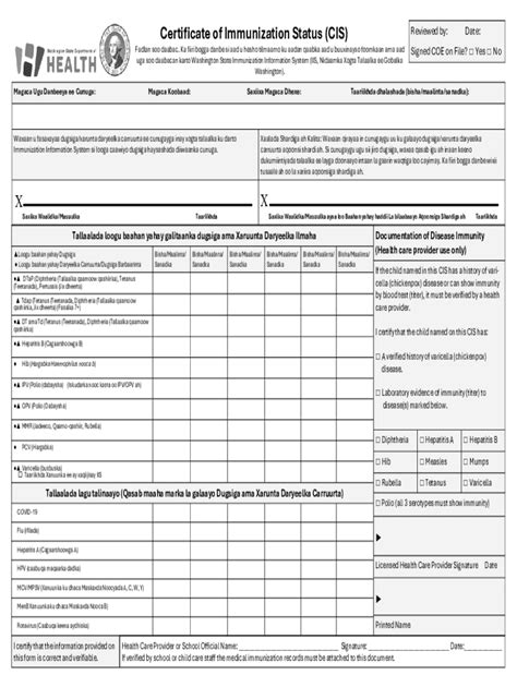 Fillable Online Certificate Of Immunization Status Cis Fax Email Print Pdffiller