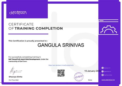 Completed Full Stack Web Development Training By Devtown Gangula