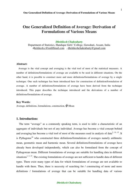 Pdf One Generalized Definition Of Average Derivation Of Formulations