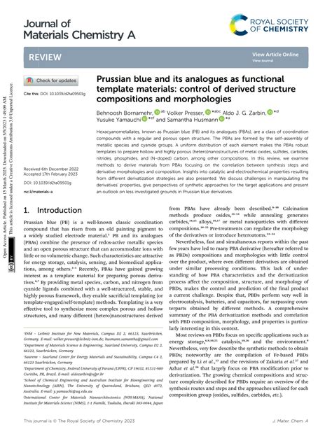 Pdf Prussian Blue And Its Analogues As Functional Template Materials Control Of Derived