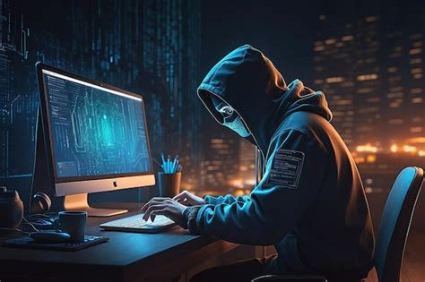 Premium AI Image Hacker Coding At Night Cybersecurity Concept