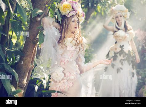 Portrait Of The Two Sensual Forest Nymphs Stock Photo Alamy