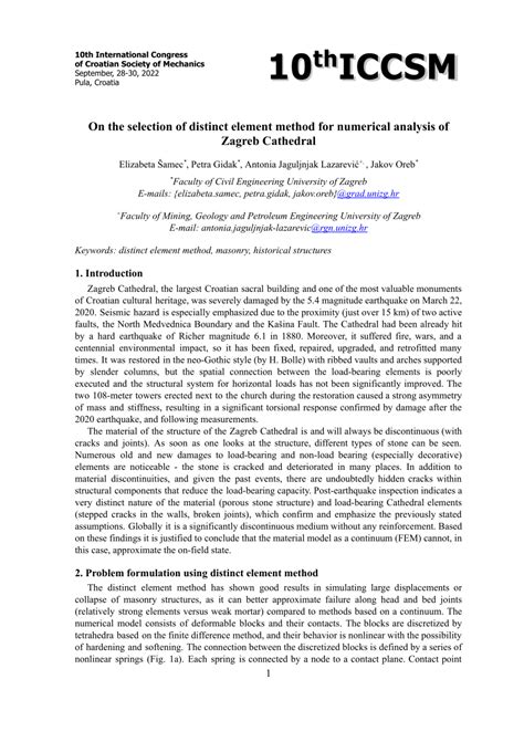pdf on the selection of distinct element method for numerical