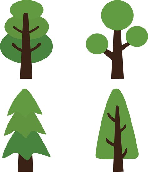 Tree Shape Illustration Set Forest Tree Flat Nature Plant Isolated Decor Foliage Vector